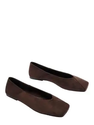 THERAPY AUSTRALIA Gaia Square Toe Flats Chocolate Faux Suede
