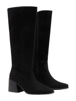 THERAPY AUSTRALIA Quinn Square Toe Block Heel Tall Boots - Black Microsuede