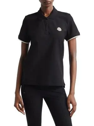 Moncler Logo Cotton Piqué Polo - Black