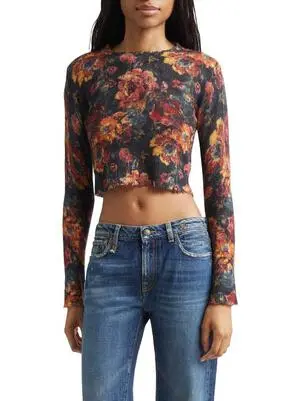 R13 Floral Cashmere Crop Sweater - Red Floral Multi