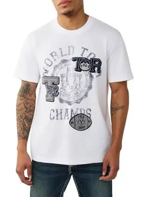 True Religion World Tour Champs Bouclé Patch Cotton Graphic T-shirt - Optic White