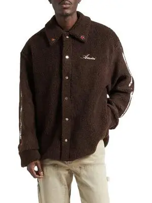 Amiri Studded Bones Appliqué Fleece Overshirt - Dark Brown