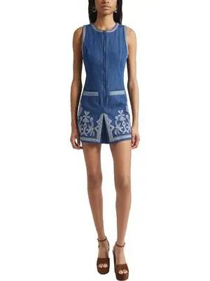 Ramy Brook Paulina Embroidered Mini Dress - Tonal Embroidered Denim