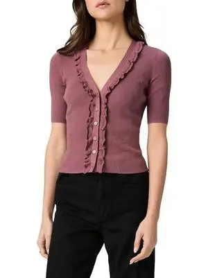 Paige Demetra Ruffle Rib Short Sleeve Cardigan - Rose Tea