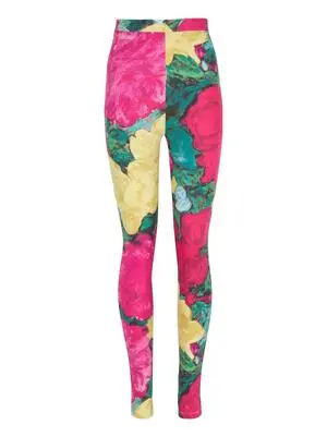 Balmain Jersey Leggings With Roses Print - Multicolor