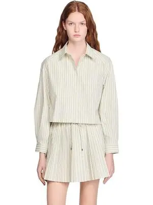 Sandro Striped Rhinestone Embellished Shirt - Ecru