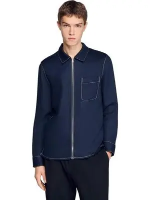 Sandro Loose-fit Zip-up Shirt - Navy Blue