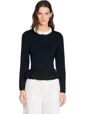Sandro Peplum Cardigan With Detachable Collar - Black