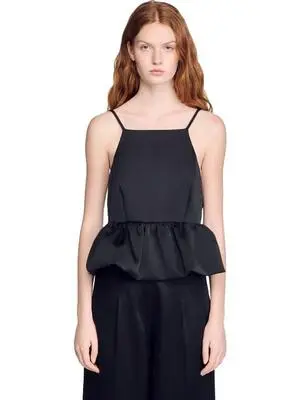 Sandro Fitted Crop Top With Ruffle - Black