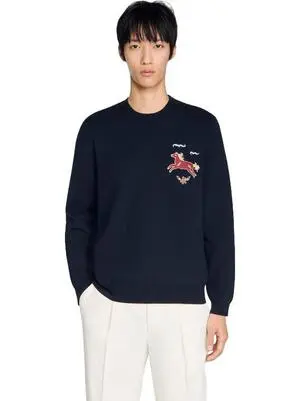 Sandro Embroidered Horse Sweatshirt - Navy Blue
