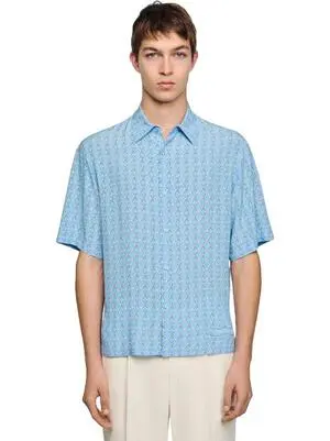 Sandro Link Print Loose-fit Shirt - Sky Blue