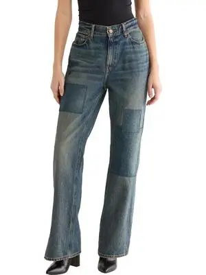 Good American High Waist Patch Denim Straight Leg Jeans - Indigo1095