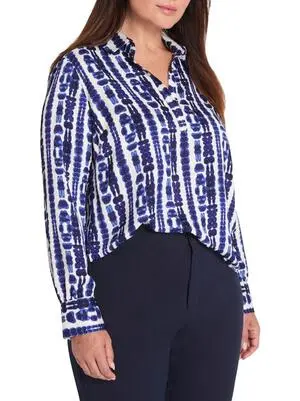 NIC+ZOE Shibori Stripe Pullover Blouse - Indigo Multi