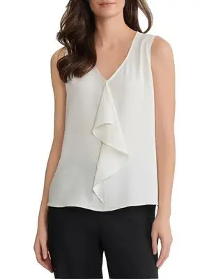 KASPER Cascade Ruffle Sleeveless Top - Vanilla Ice