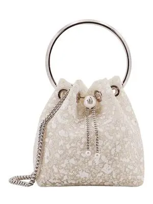 JIMMY CHOO Bon Bon Mesh Bucket Bag With Sequins - Beige
