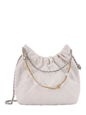 Tory Burch Fleming Mini Hobo Leather Crossbody Bag - White