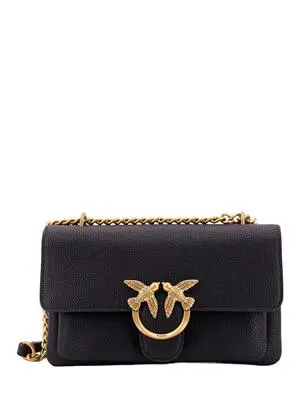 Pinko Leather Shoulder Bag With Metal Love Birds Buckle - Black