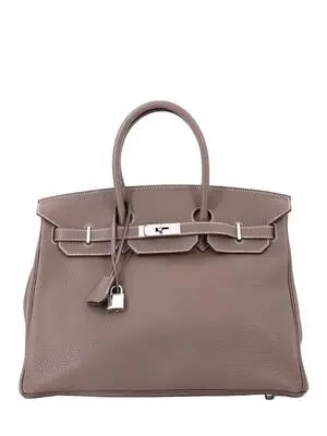 HERMES Birkin Handbag Grey Clemence With Palladium Hardware 35
