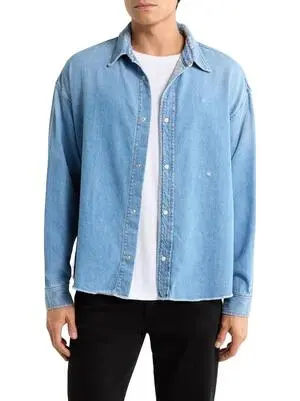 FRAME Relaxed Fit Distressed Denim Snap-up Shirt - Voltage