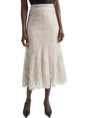 Erdem Fluted Metallic Lace Skirt - Silver