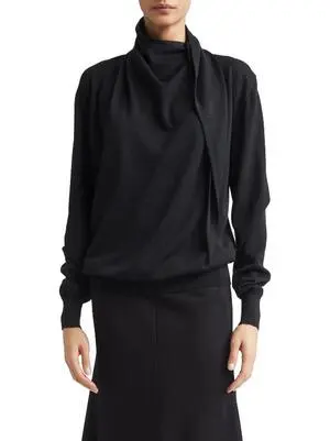 JIL SANDER Scarf-tie Virgin Wool Sweater - Black