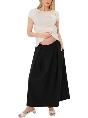 MARION Pleated Maternity Maxi Skirt - Black