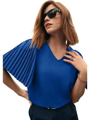 JESSICA LONDON Pleated Sleeve Georgette Blouse - Dark Sapphire