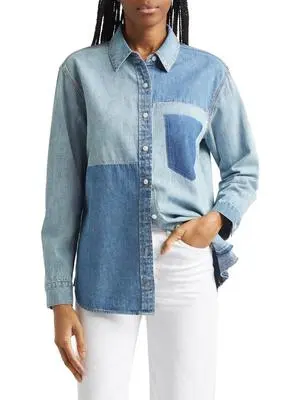 Veronica Beard Dalma Colorblock Denim Shirt - Time Travel