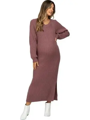 PINKBLUSH Side Slit Maxi Sweater Dress - Mauve