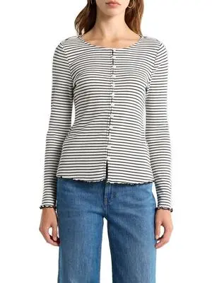 Vince Camuto Stripe Stretch Cotton Knit Top - Rich Black