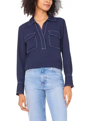 Vince Camuto Half-placket Popover Top - Classic Navy