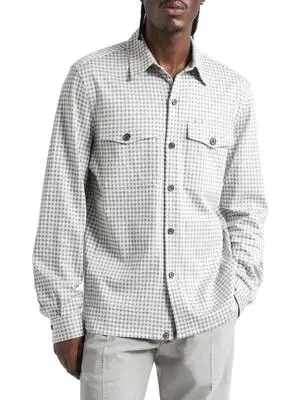 Isaia Check Silk & Cotton Button-up Overshirt - White
