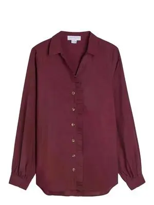NEVER FULLY DRESSED Miley Ruffled Buttoned Shirt - Red