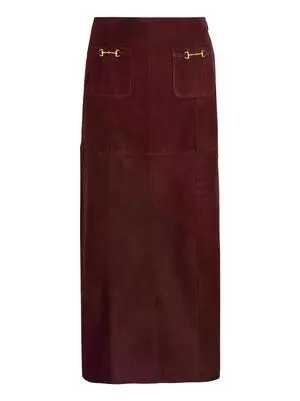 Rixo Edwina Horsebit-embellished Suede Midi Skirt - Red