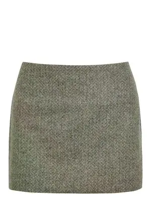 REFORMATION Carla Herringbone Tweed Mini Skirt - Grey