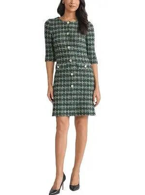 Misook Plaid Multi Stitch Knit Sheath Dress - Dark Ivy/agave/black