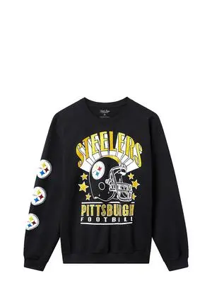 Junk Food Clothing NFL Pittsburgh Steelers Glitter Helmet Crew Fleece Black