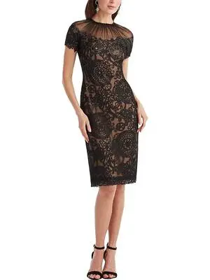 Tadashi Shoji Sable Embroidered Tulle Dress - Black/nude