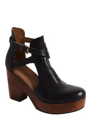 Free People Cedar Leather Platform Pumps - Black Leather