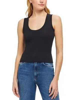 GOLDIE LEWINTER Variegated Rib Crop Tank Top - Black