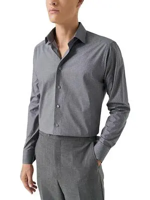 Eton Slim Fit Button Front Twill Shirt - Dark Grey
