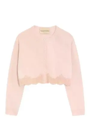 Valentino Garavani Lace-trim Wool Cardigan - Pink