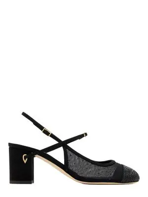 Jennifer Chamandi Mattia Embellished Mesh Pumps - Black