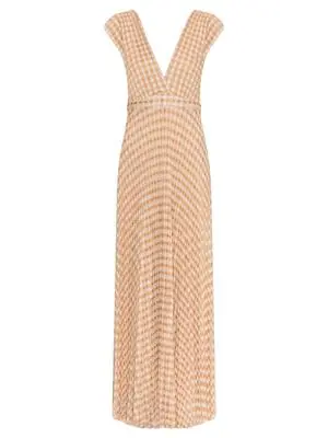 FORTE_FORTE Tulle Maxi Dress With Lurex Thread - Beige