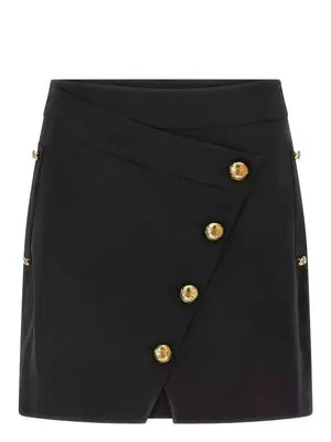 Elisabetta Franchi Asymmetrical Jewel Button Skirt - Black