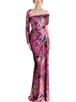 GEMY MAALOUF Sequined Draped Gown - Pink