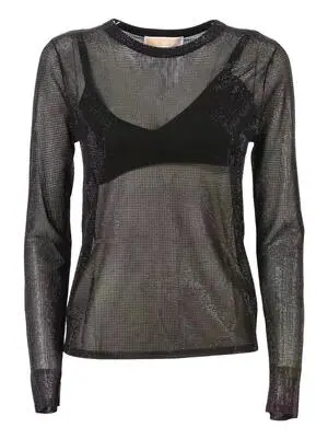 Michael Kors Embellished Mesh Top - Black