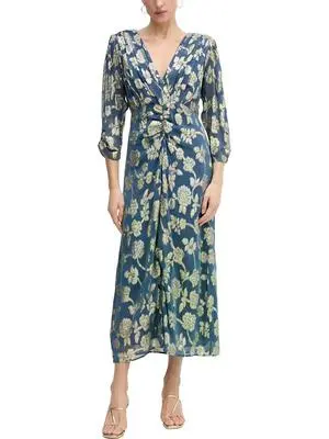 HOSS INTROPIA Floral-print V-neck Midi Dress - Blue