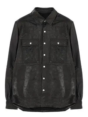 Rick Owens Leather Shirt Jacket - Black
