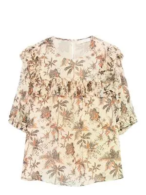 Ulla Johnson Jodie Ruffled Floral Blouse - Neutrals